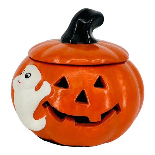 Vtg Pumpkin Jack ‘O Lantern Halloween Tea Light Holder 1990's Ghost ...