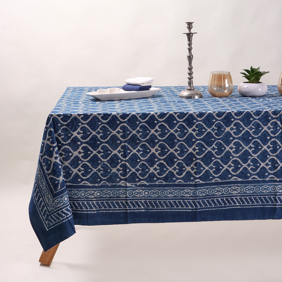 Blue Presentation Tableloth Designer Blue Round Tablecloth, 55" Diam.,