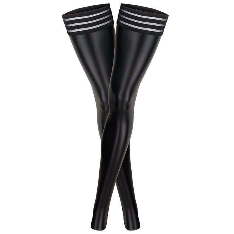 Women Sexy Footless High Stockings PU Leather Wetlook Thigh-Highs Socks ...
