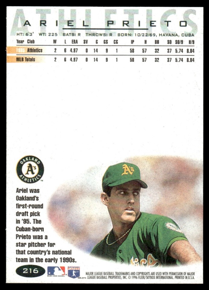 1996 Fleer #216 Ariel Prieto Oakland Athletics | eBay