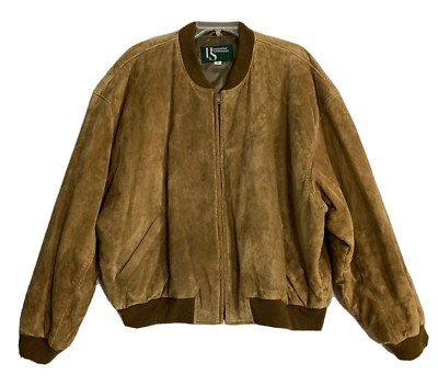 VTG Pig Suede Harrington Bomber Jacket Men's XL 90s LT Brown Hammacher ...
