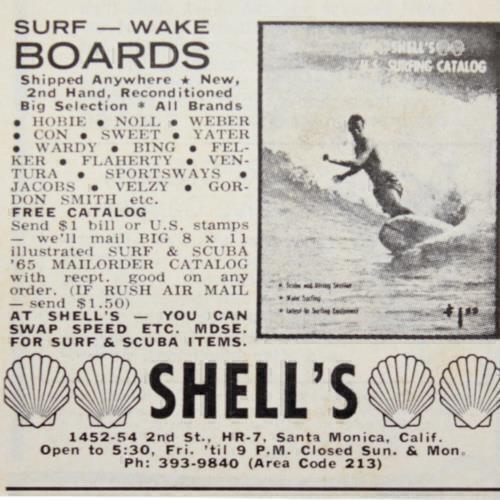 SURFBOARD SHOP 1965 SANTA MONICA CALIFORNIA SHELL'S AD HOBIE BING ...