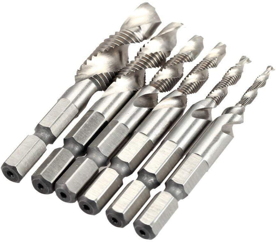 Set of 6 SAE Drill Tap Combination Bits HSS Deburr Countersink Bit Set ...