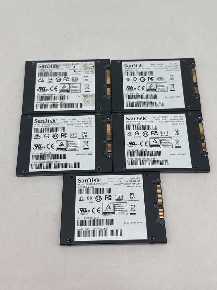 Lot of 5 SanDisk 240GB SSD Plus SATA 2.5" Internal Solid State Hard ...