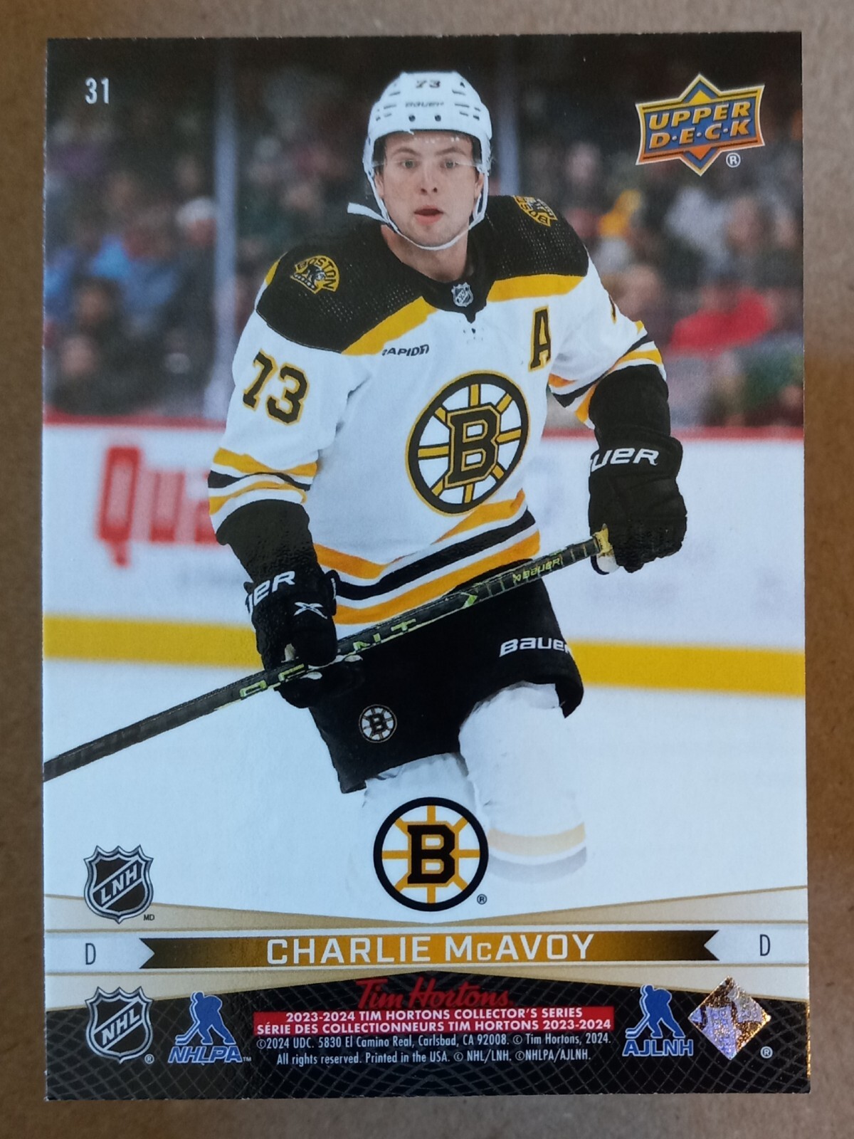 David Pastrnak Charlie McAvoy 2023-24 Upper Deck Tim Hortons Duos #31 ...
