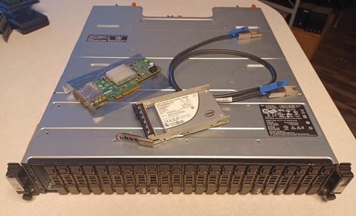 Dell PowerVault md1220 w/ (24) 800GB SSD's, Dell H200e SAS HBA/Cable ...