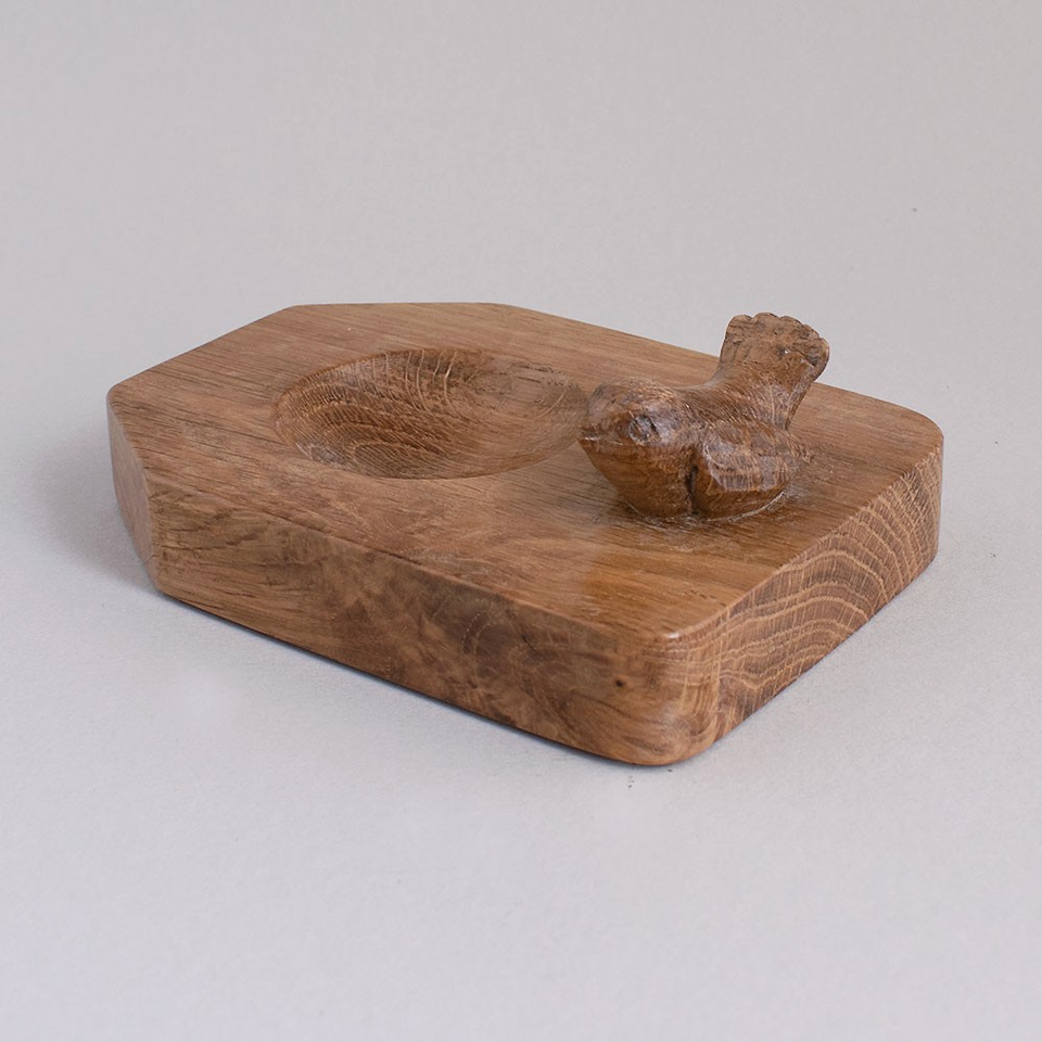 OAK Hand Carved CHICK BIRD PIN TRAY Dish VINTAGE Mouseman Interest RARE ...