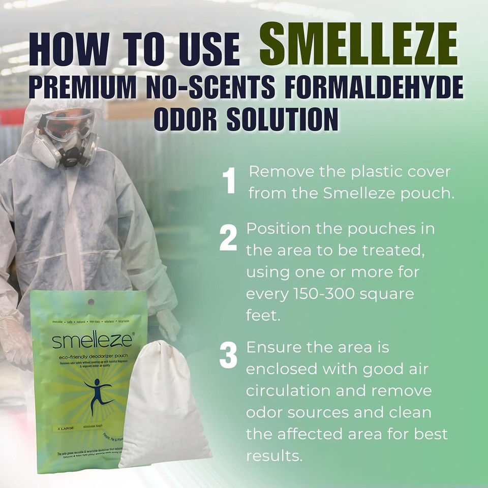 SMELLEZE Reusable Formaldehyde Smell Deodorizer Pouch: Rid Odor in 150 ...
