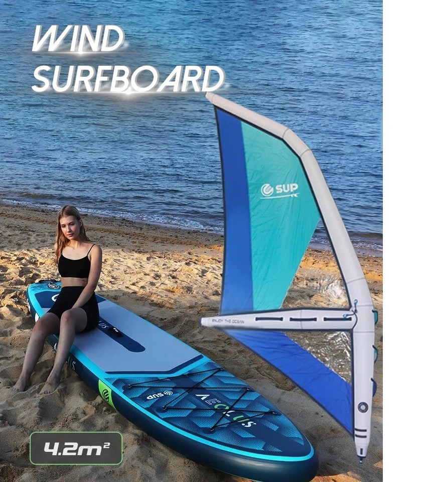 COMPLETE Inflatable WindSurfer: Board, Sail, Paddle, Ankle tether, Pump ...