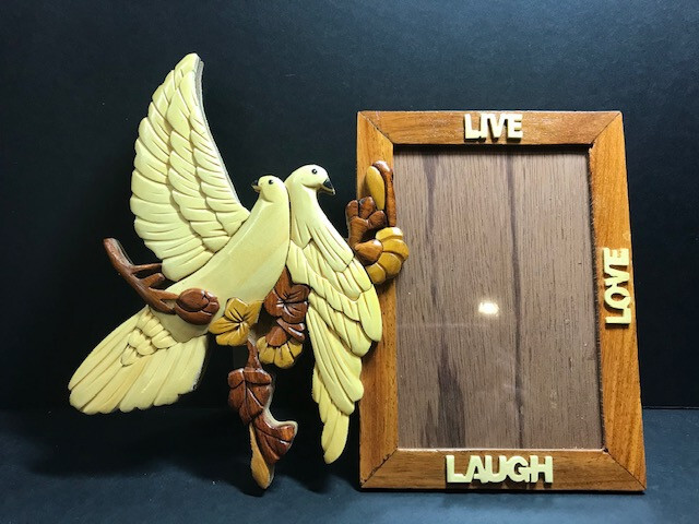 Hand crafted 3D Intarsia Wood Art DOVE MATES Picture Photo Frame | eBay