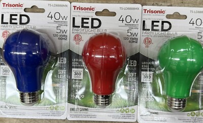 Trisonic A19 E26 LED Party LIGHT BULBS 5W =40w Color Bulbs 3packs | eBay