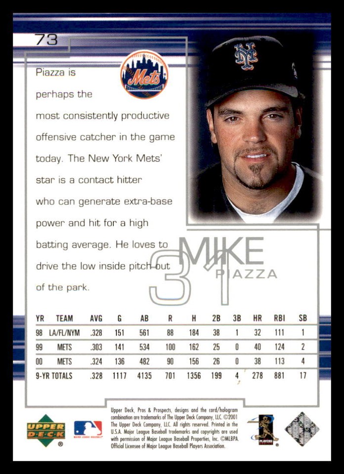 2001 Upper Deck Pros & Prospects #73 Mike Piazza New York Mets | eBay