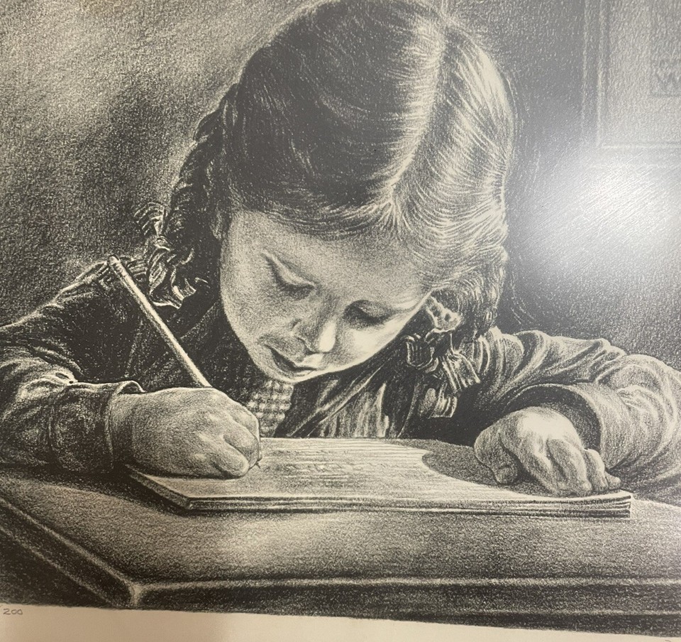 Virgil Finlay Lithograph Of Girl Writing In Book Numbered And Signed | eBay