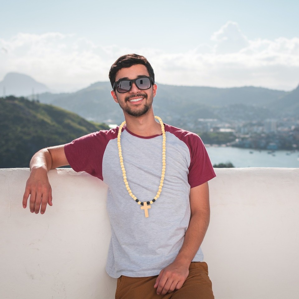 Wooden Cross Necklace Men Beaded Neck Chain Necklace Rosary Trendy ...