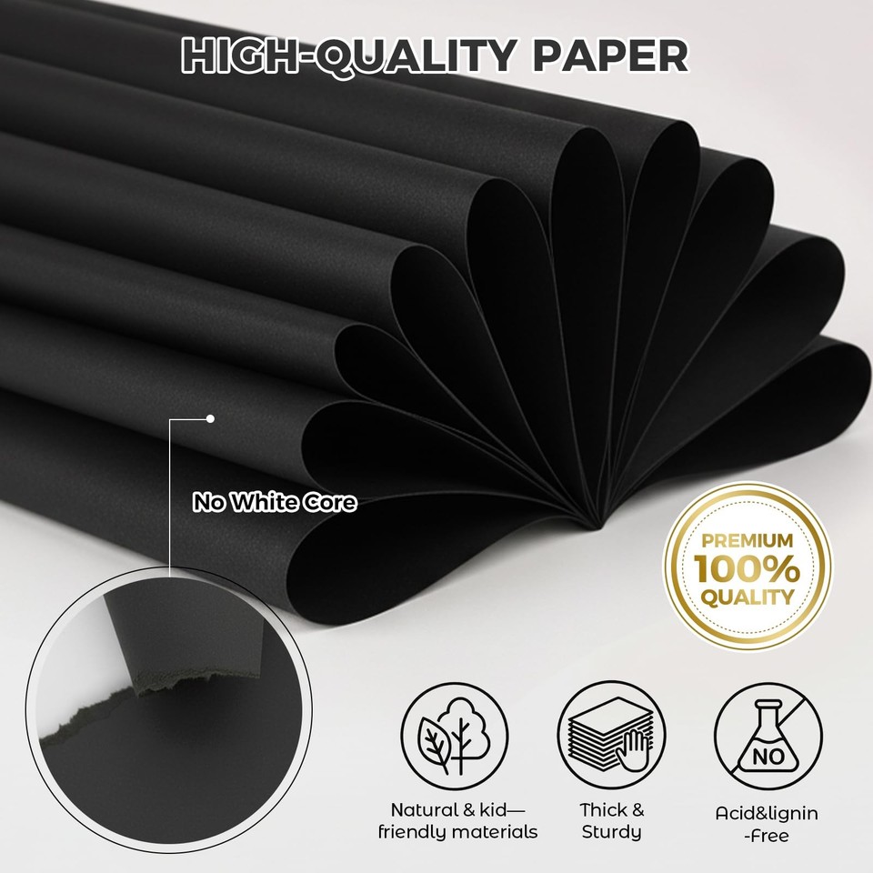 50 Sheets Black Cardstock 12x12 Inch Paper Crafting Scrapbook 85 Lb ...
