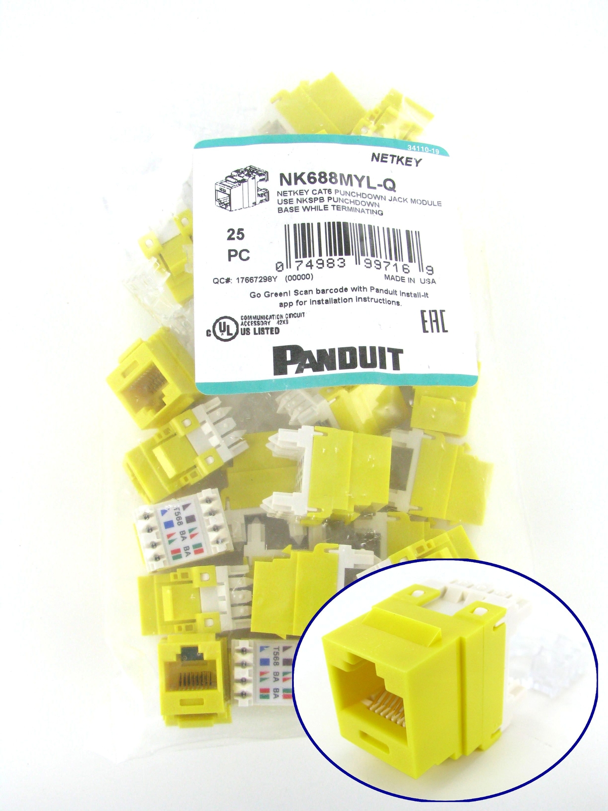 (PACK OF 25) Panduit NetKey NK688MYL-Q Cat6 Keystone Jack Module ...