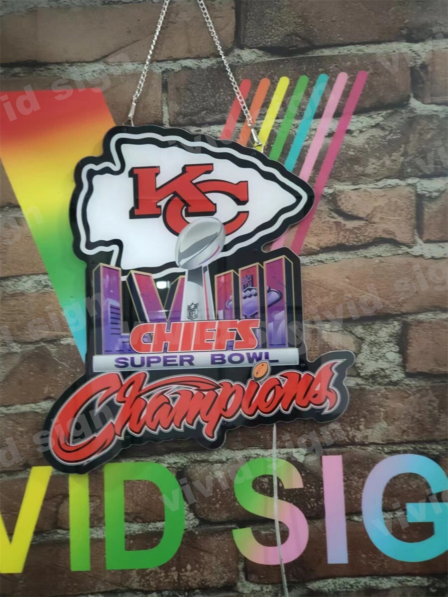 17"x15" Kansas City Chiefs LVIII Champions LED 3D Neon Sign Light Lamp ...
