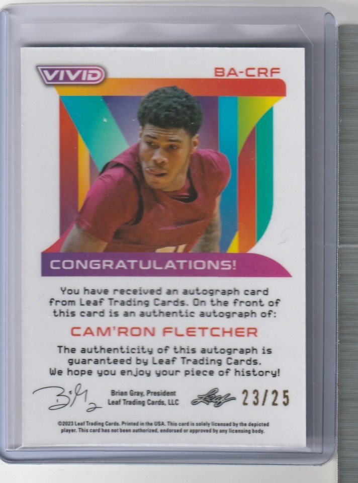 2022-23 Leaf Vivid White #BA-CRF Cam'ron Fletcher 23/25 | eBay