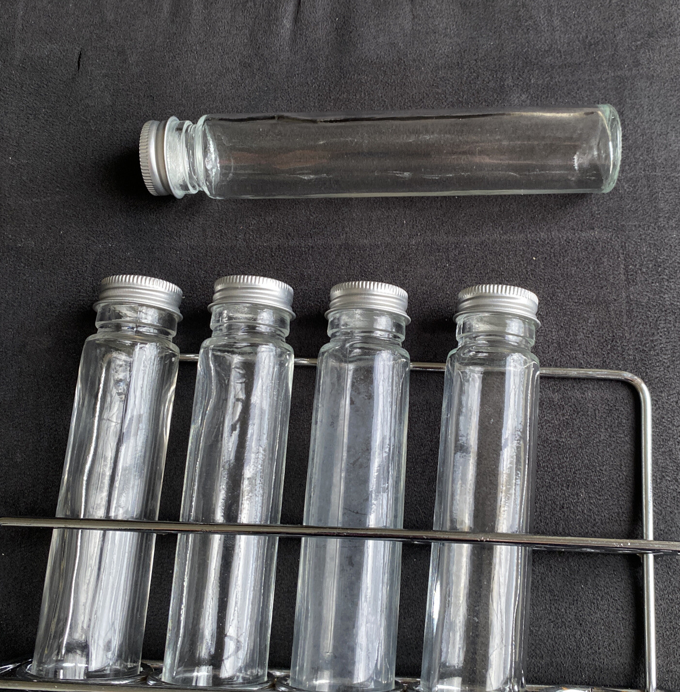 Estate Sale 5 Vintage MSRF Glass Display/Spice Bottles7” w/Lids In Wire ...