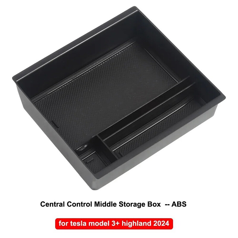Black Central Control Middle Storage Box w/ PVC Pad for Tesla 24 Model ...