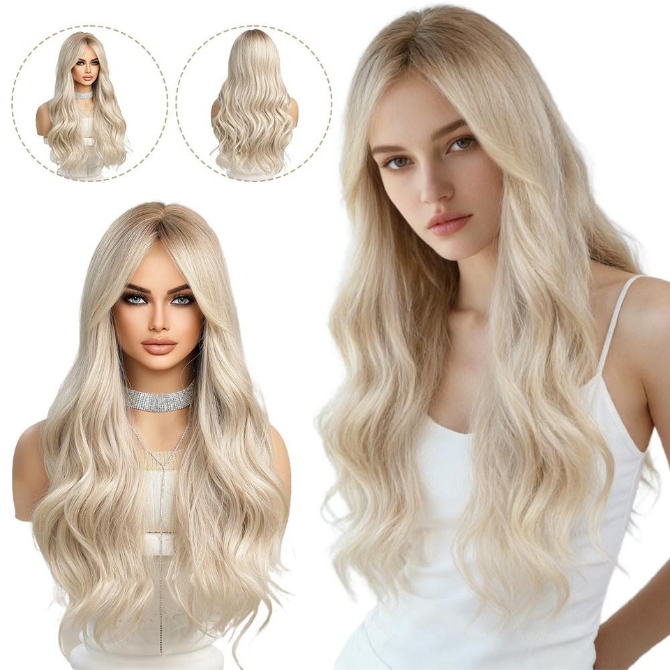 Blonde Wig Long Haired Girl Group Hair Color Curly Natural Fashion Big ...