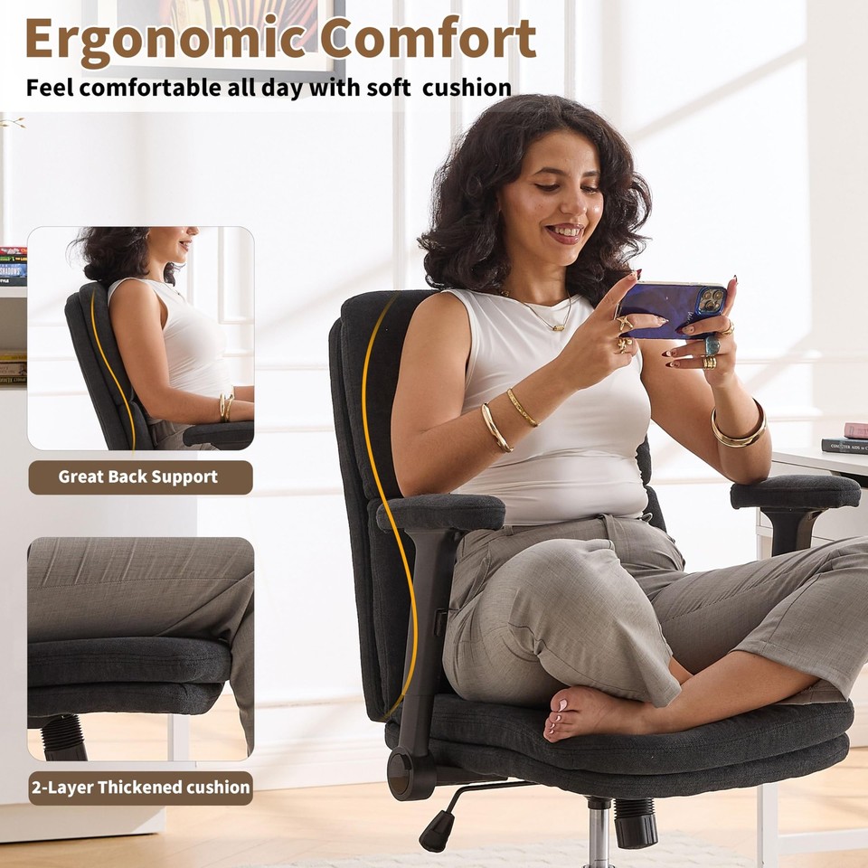 Office Chair Adjustable Desk Chair Mid Back Comfortable Linen Ergonomic ...