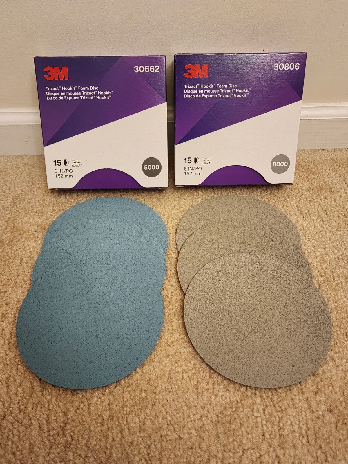 3M Trizact 5000 & 8000 Grit Discs. 6" Foam Discs. 3 of each grit (6 ...