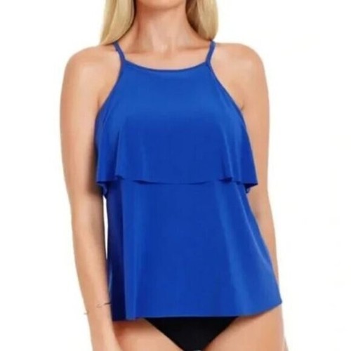 Magicsuit Solid Blue Julia High Neck Tiered Tankini Swim Top Size 14 | eBay