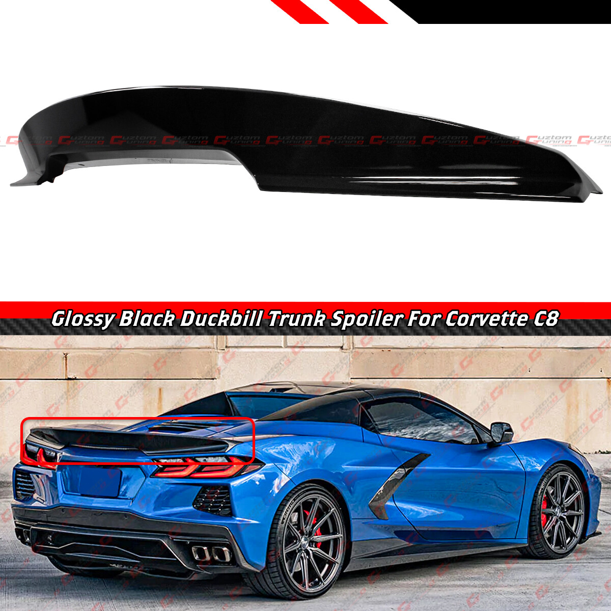 FOR 2020-2024 Corvette C8 Z51 Gloss Black Duckbill Highkick Rear Trunk ...