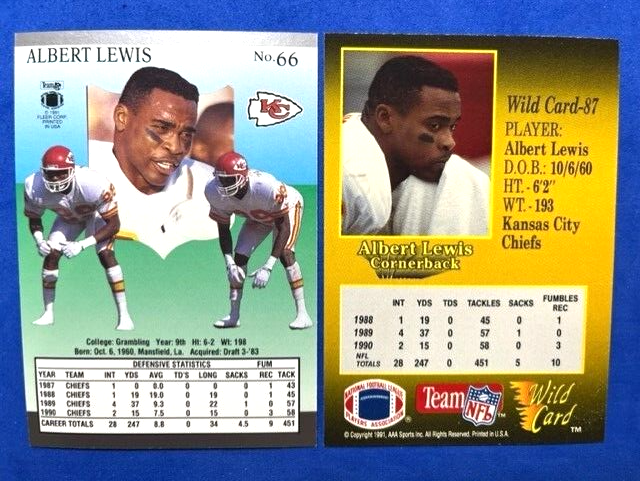 NFL - Albert Lewis 1991 Fleer Ultra & 1991 Wild Card Football - Chiefs ...