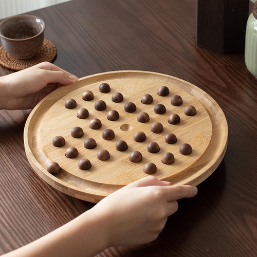 Wood Solitaire Board Game Solitaire Toy with 33 Pieces Wood Bead Family ...