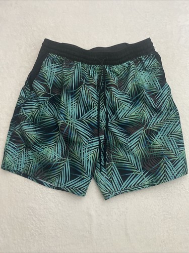 Speedo Swim Trunks Men's Large Palm Leaf Tropical Teal Lined Drawstring ...