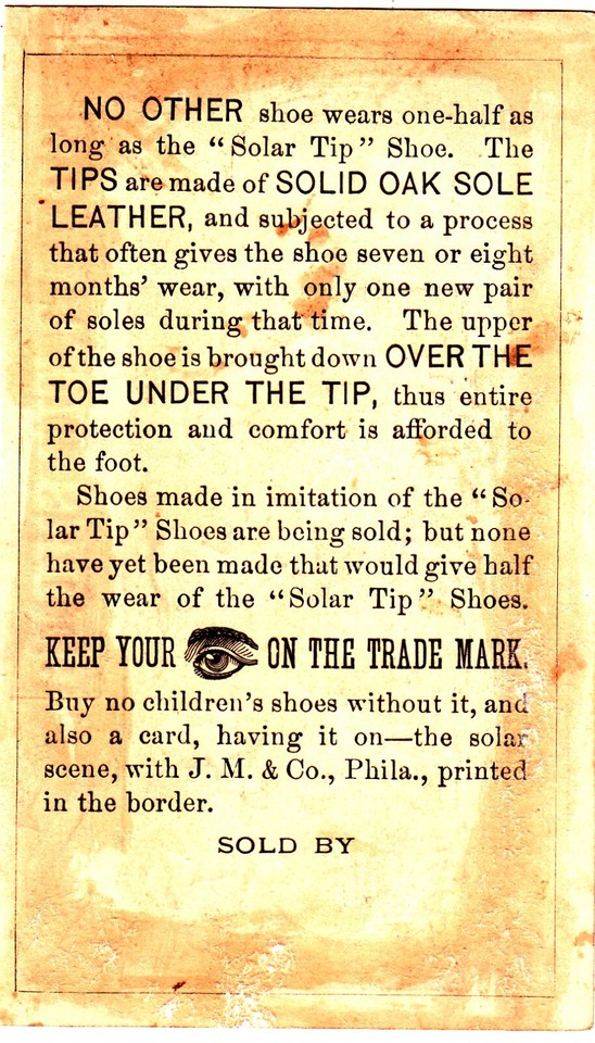 Solar Tip Shoes J M & Co Philadelphia Children Playing Vict Card c1880s ...