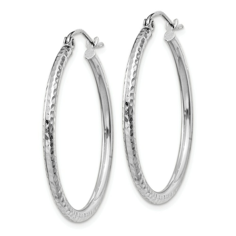 14k 14kt White Gold Diamond-cut 2mm Round Tube Hoop Earrings 30mm X | eBay