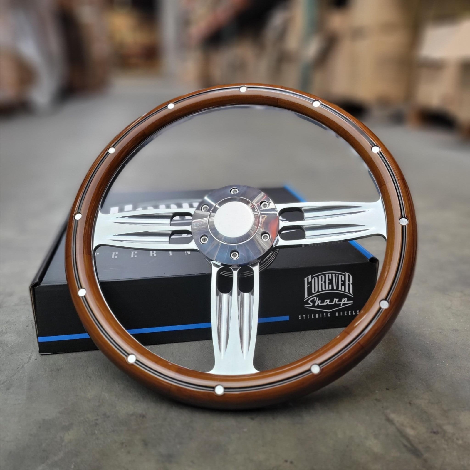 14" Inch Billet Steering Wheel Mahogany Aluminum Rivets Half Wrap Horn ...