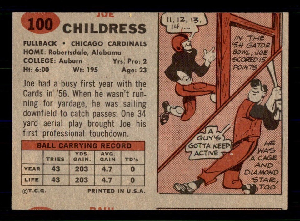 1957 Topps Football #100 Joe Childress NM+ | eBay