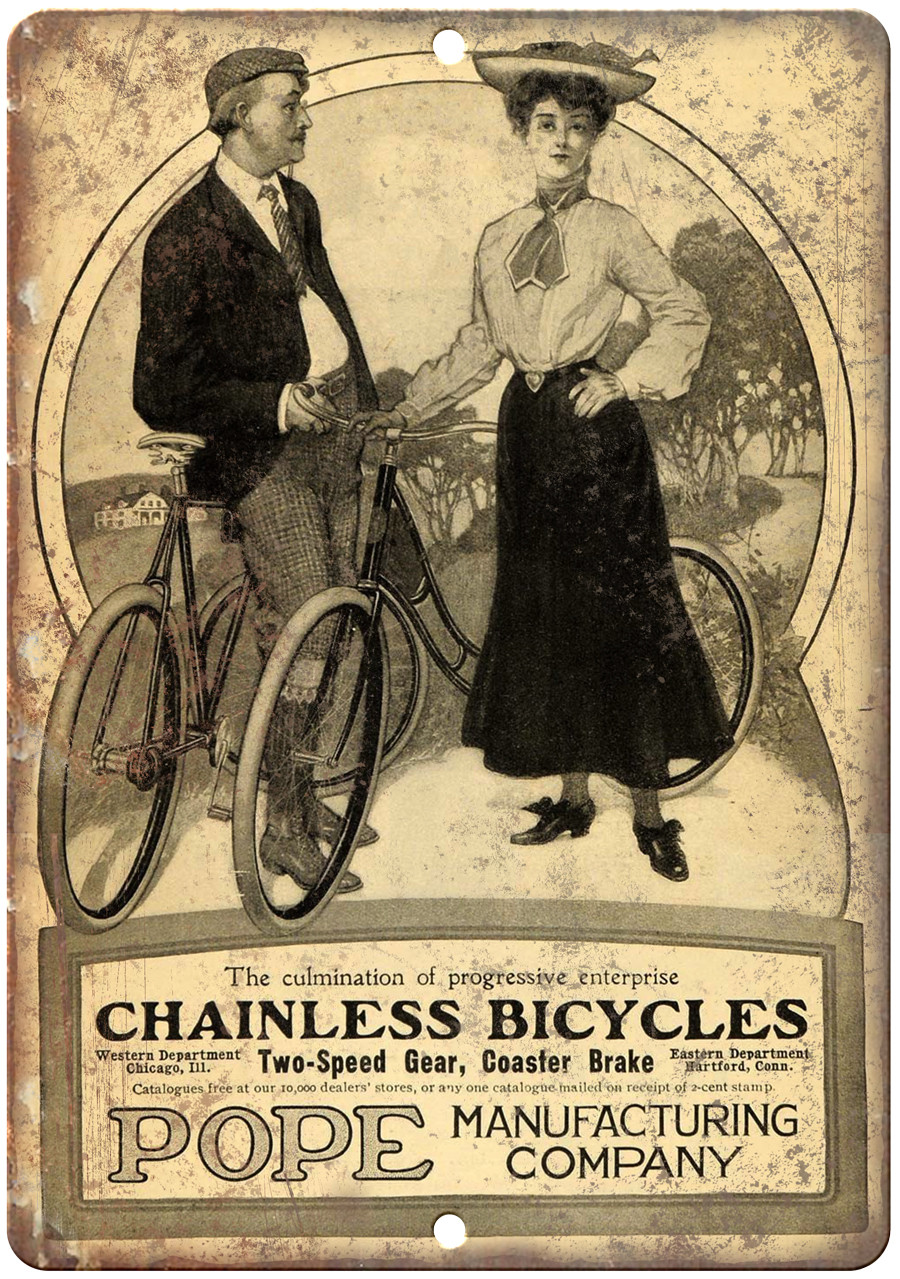Pope Mfg. Company Chainless Bicycle Ad 12" x 9" Reproduction Metal Sign ...