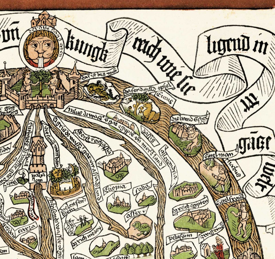 1924 Pictorial Map of the 1480 Medieval World Map Wall Art Poster Decor ...