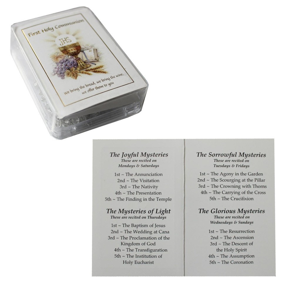 First Holy Communion Clear Rosary Beads and Prayer Card Boxed Gift Set ...