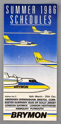 BRYMON AIRWAYS AIRLINE TIMETABLE SUMMER 1986 EDITION NO.1 | eBay