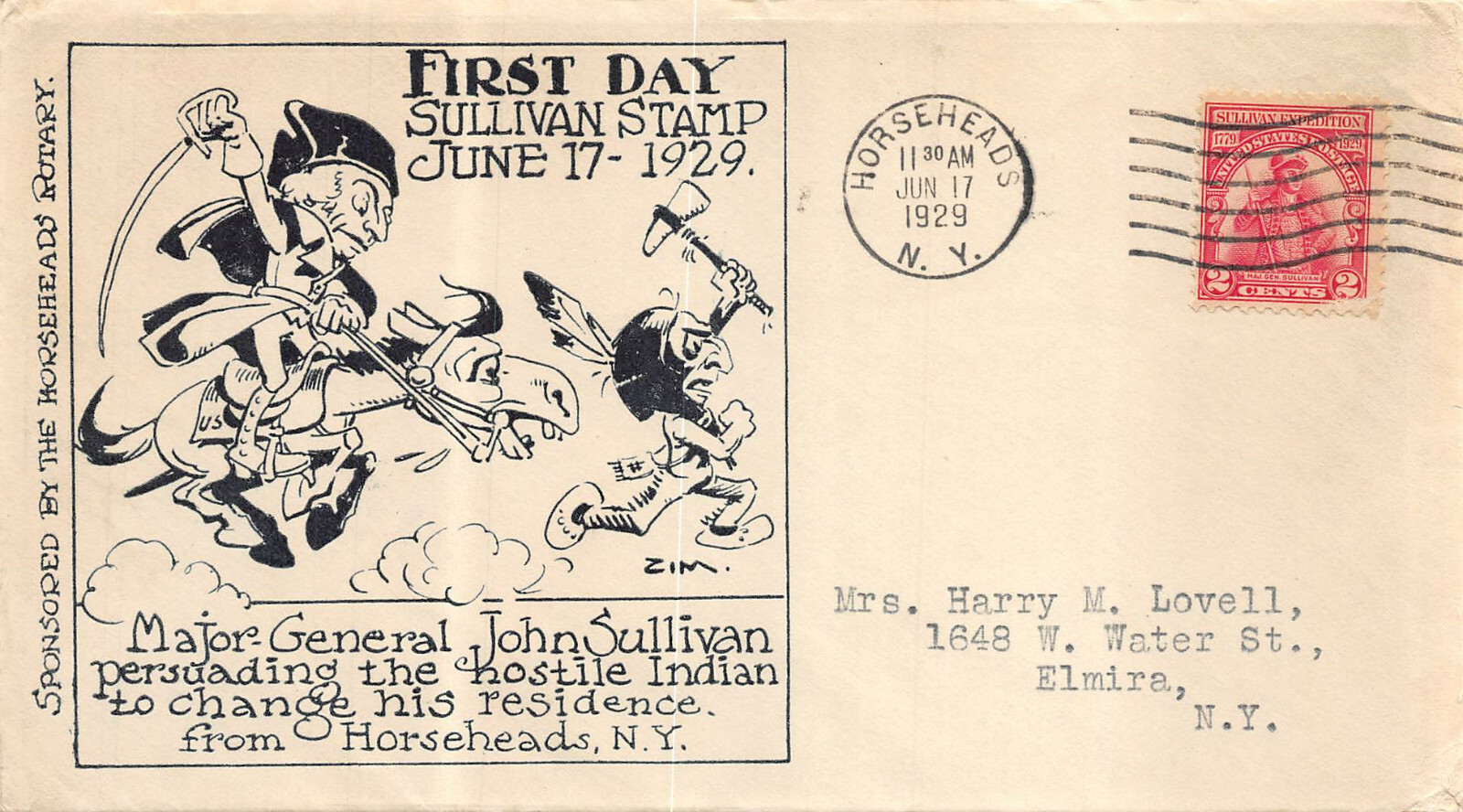 657 2c Sullivan Expedition Planty #23, 1st Horseheads Rotary cachet ...
