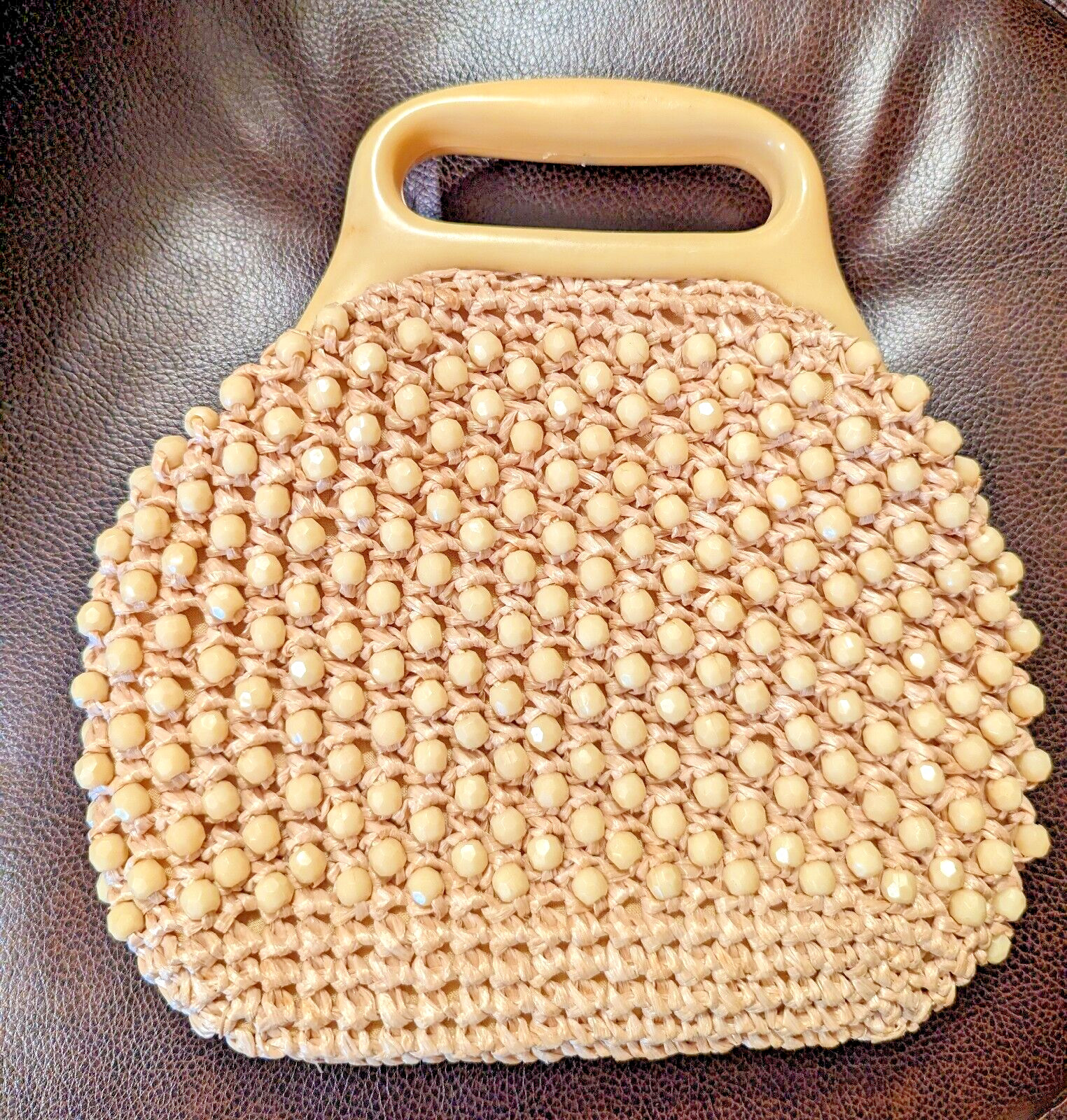 Vtg 1950's Cream Raffia & Beaded Clam Shell Bag/Purse… - Gem