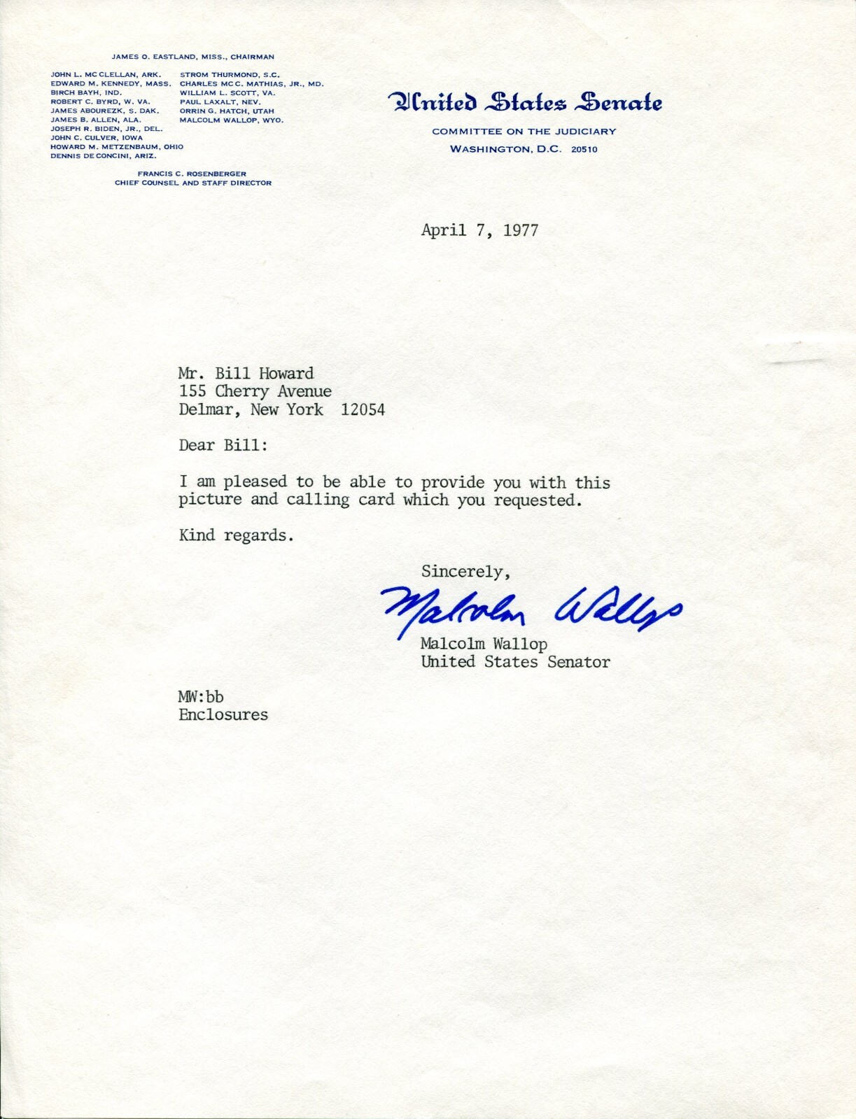 1977 U.S. Senator Malcolm Wallop Signed Letter | eBay