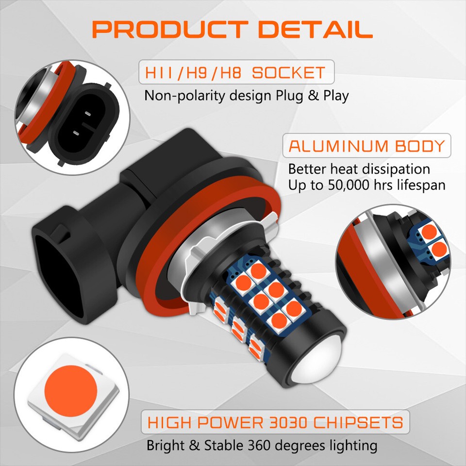 2X Brilliant Red H11 H8 Car Truck Driving Fog Lights Lamp Super Bright ...