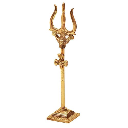 Brass Metal Lord Shiva Trishul 5 Inch Damru On Stand Pure Brass Antique ...