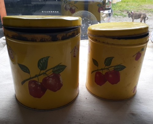 Vintage DecoWare Metal Tin Apple Cannister 2 Piece Set Yellow | eBay