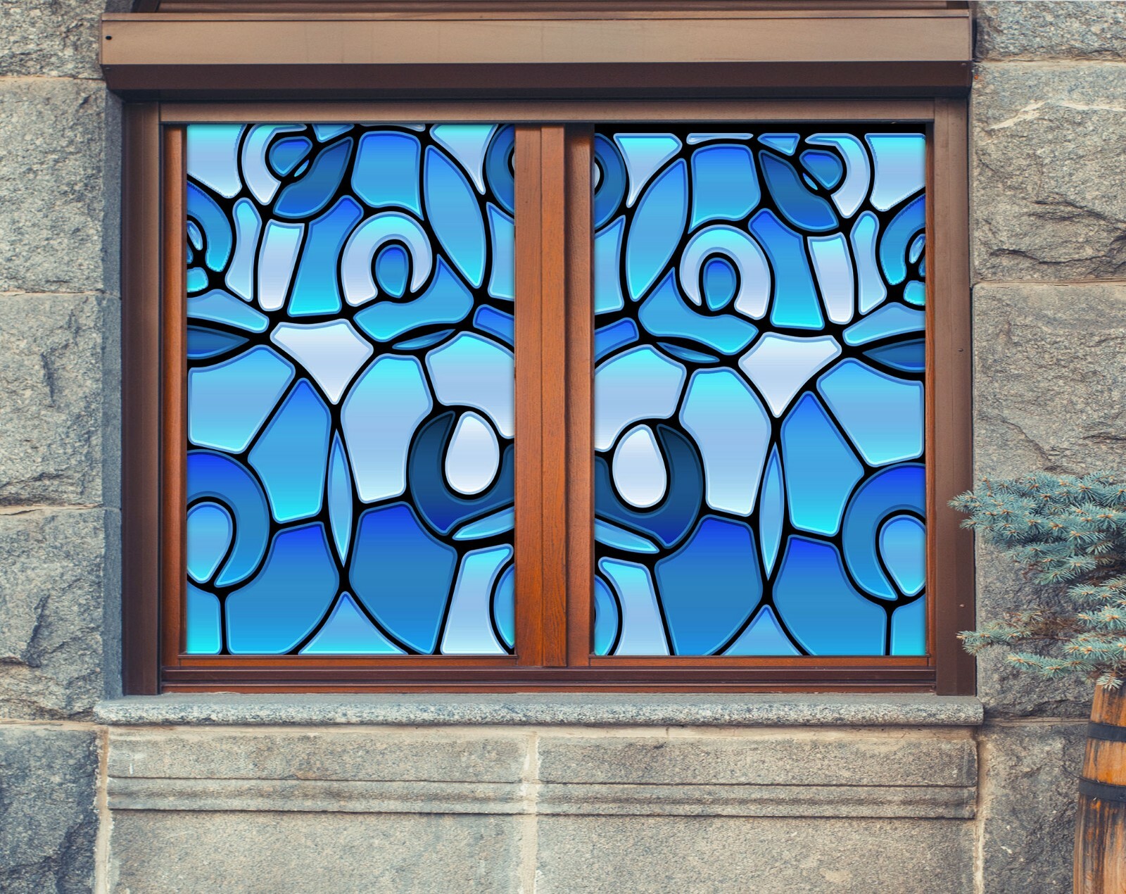 3D Blue Abstract O424 Window Film Print Sticker Cling Stained Glass UV ...