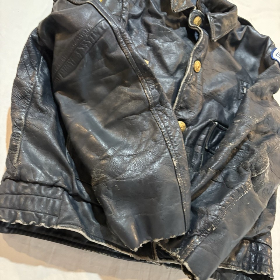 Vintage 50s Chicago Police Leather Jacket Thrasher Distressed Uniform ...