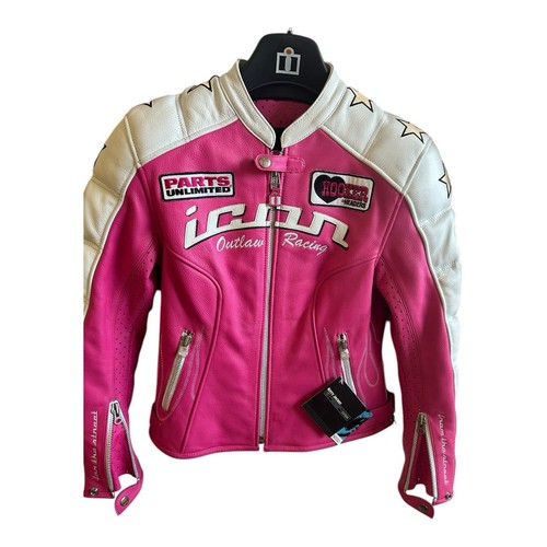 ICON Kitty Womens Motorcycle Jacket Outlaw Racing Leather Pink White ...