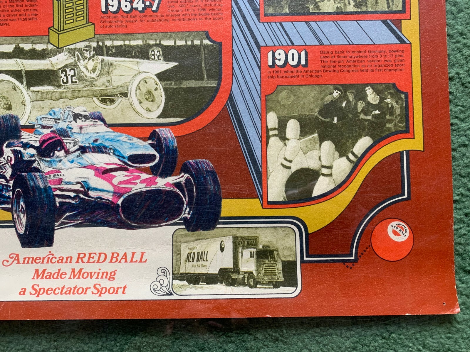 VINTAGE 1970 AMERICAN RED BALL MOVING CO. PRESENTS SPORTS CAST 20" X 28 ...